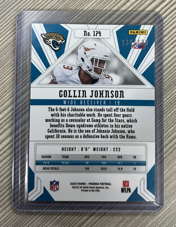 2020 Panini Phoenix Rookies Teal 138/199 Collin Johnson #174 Rookie RC ...