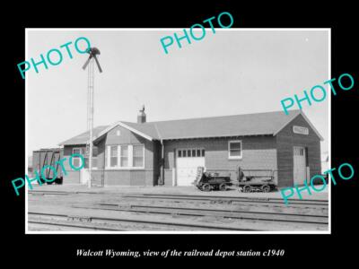 OLD POSTCARD SIZE PHOTO OF WALCOTT WYOMING RAILROAD DEPOT STATION c1940 ...