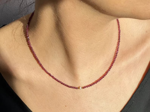 Red Garnet Micro Faceted Round Gemstone 18" Tiny Beads Elegant Woman Necklace | eBay
