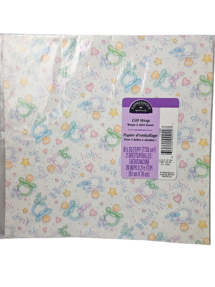 Vintage Hallmark Expressions Wrapping Paper Baby Shower Pink Blue Green ...