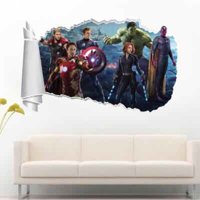 The Avengers 3D Torn Hole Ripped Wall Sticker Decal Art Iron Man Hulk ...