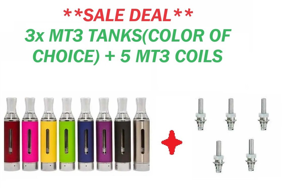 3x MT3 TANKS + 5x COILS DEAL - VAPE MT3 CLEAROMIZER 2ML TANK + MT3 ECIG ...
