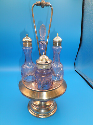 Victorian pattern glass castor bottle condiment set purple | eBay