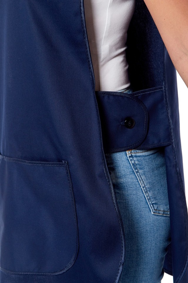 Ladies Plain Matching Piping Tabard Apron with Pocket Overall Kitchen ...