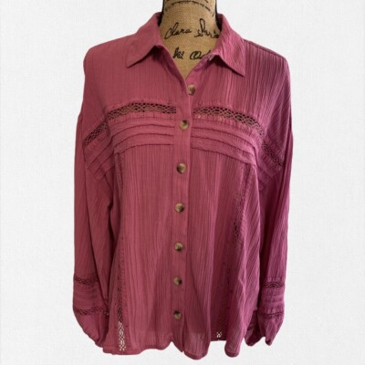 Free People Boho Raspberry Electra Sequin Button Down Top Medium NWT | eBay