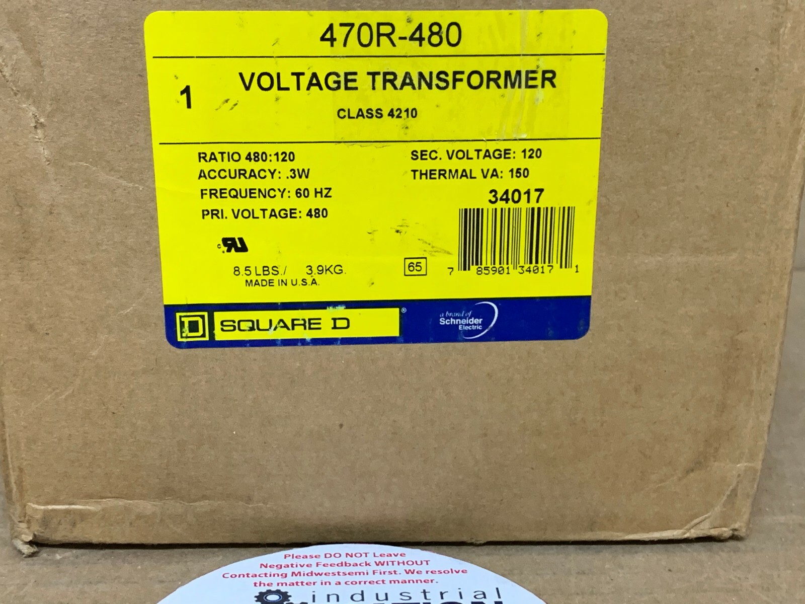 NIB SQUARE D 470R-480 | 470R480 VOLTAGE TRANSFORMER RATIO 480:120 ...