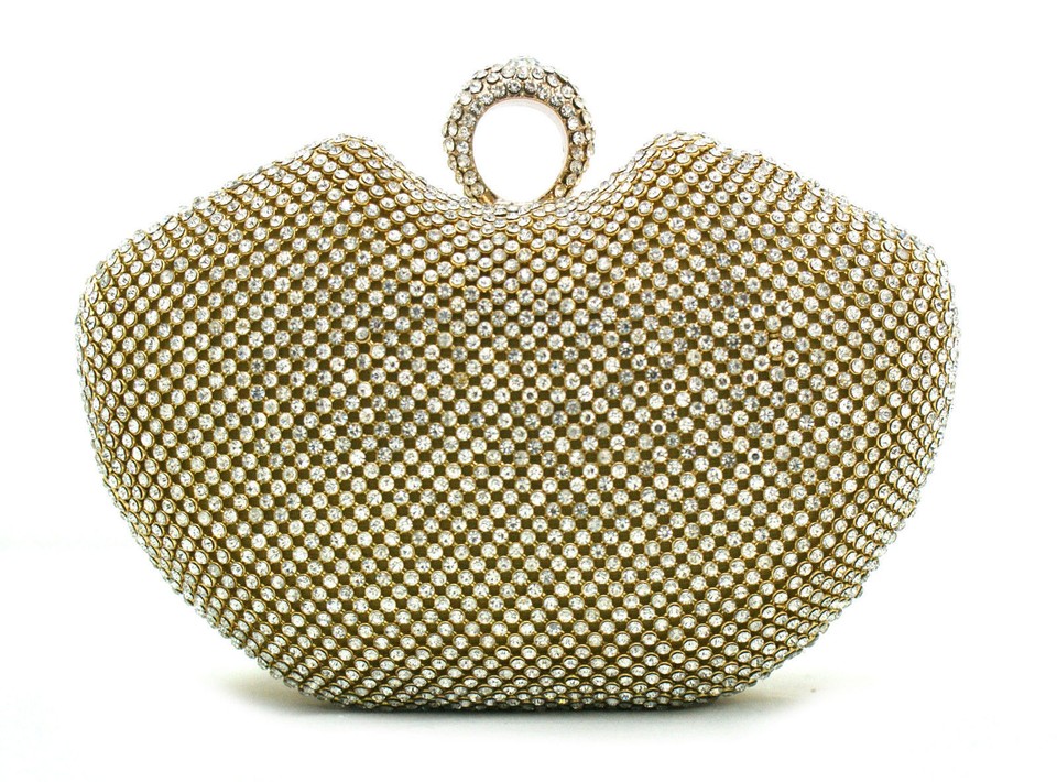 Gold Bling Diamond Crystal Diamante Evening bag Clutch Purse Bride ...