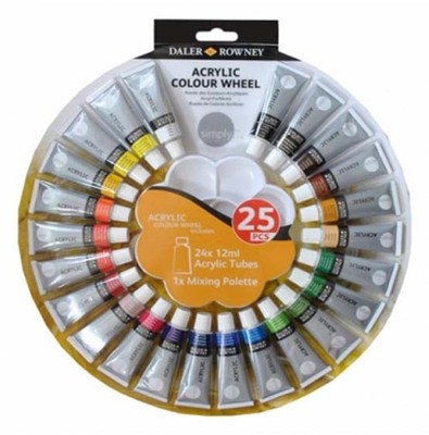 Daler Rowney Simply Acrylic Colour Wheel Set 24 x 12ml Tubes & Mixing ...