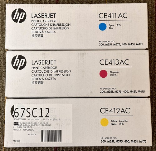 3 Genuine HP Laserjet 305A Color Toner Cartridges CE411A CE412A CE413A ...