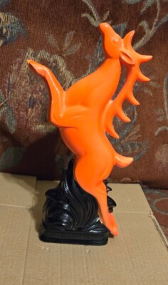 Vtg MCM Fluorescent Orange Red Rearing Stag Buck Deer Norleans 9" | eBay