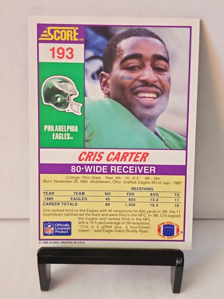 1990 Score #193 CRIS CARTER Philadelphia Eagles | eBay