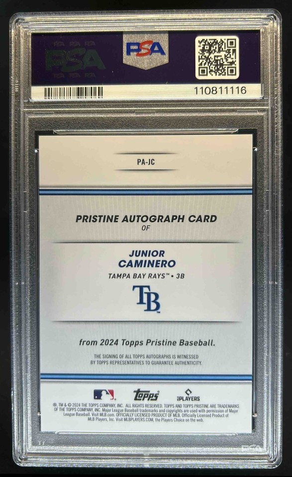 2024 Topps Pristine Junior Caminero Auto RC Rookie #PA-JC Rays PSA 10 ...