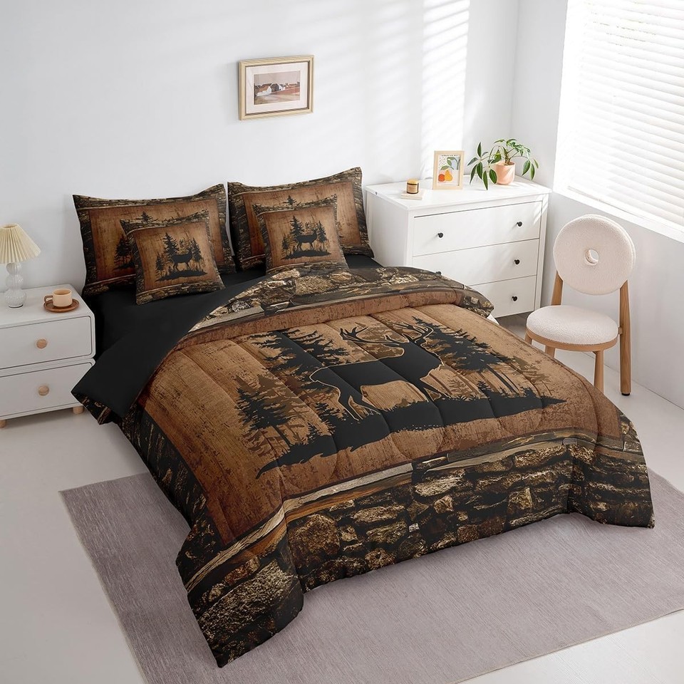 Deer Comforter Set with Sheets King Size 7 Piece Kids Rustic Hunting ...