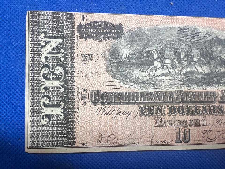 United States 1864 Confederate States of America $10 Ten Dollars Note ...