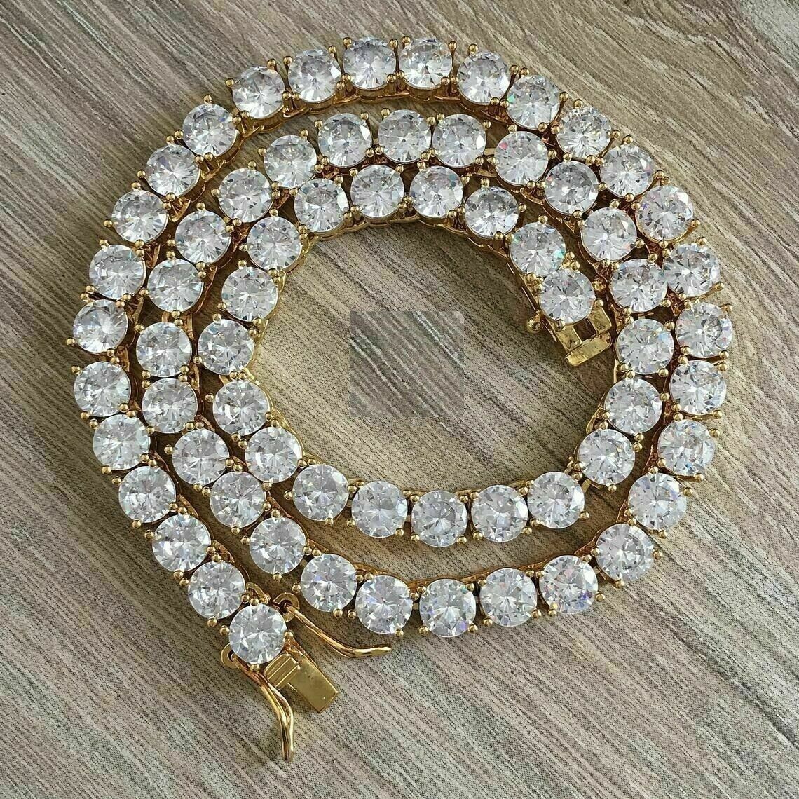 18CT Round Lab Created Diamond Women's Tennis Necklace In 14K Yellow ...