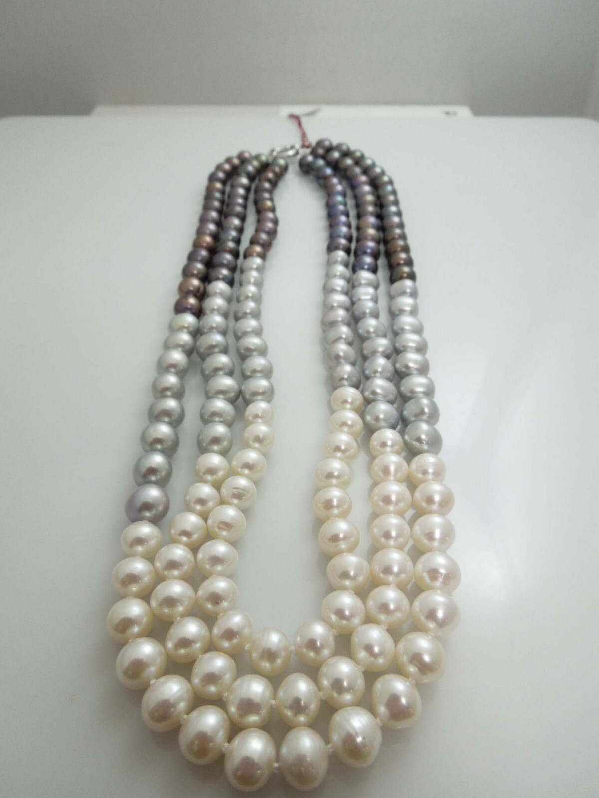 g577 Beautiful Ladies Sterling Silver 3 Strand Tri-Color Pearl Necklace ...