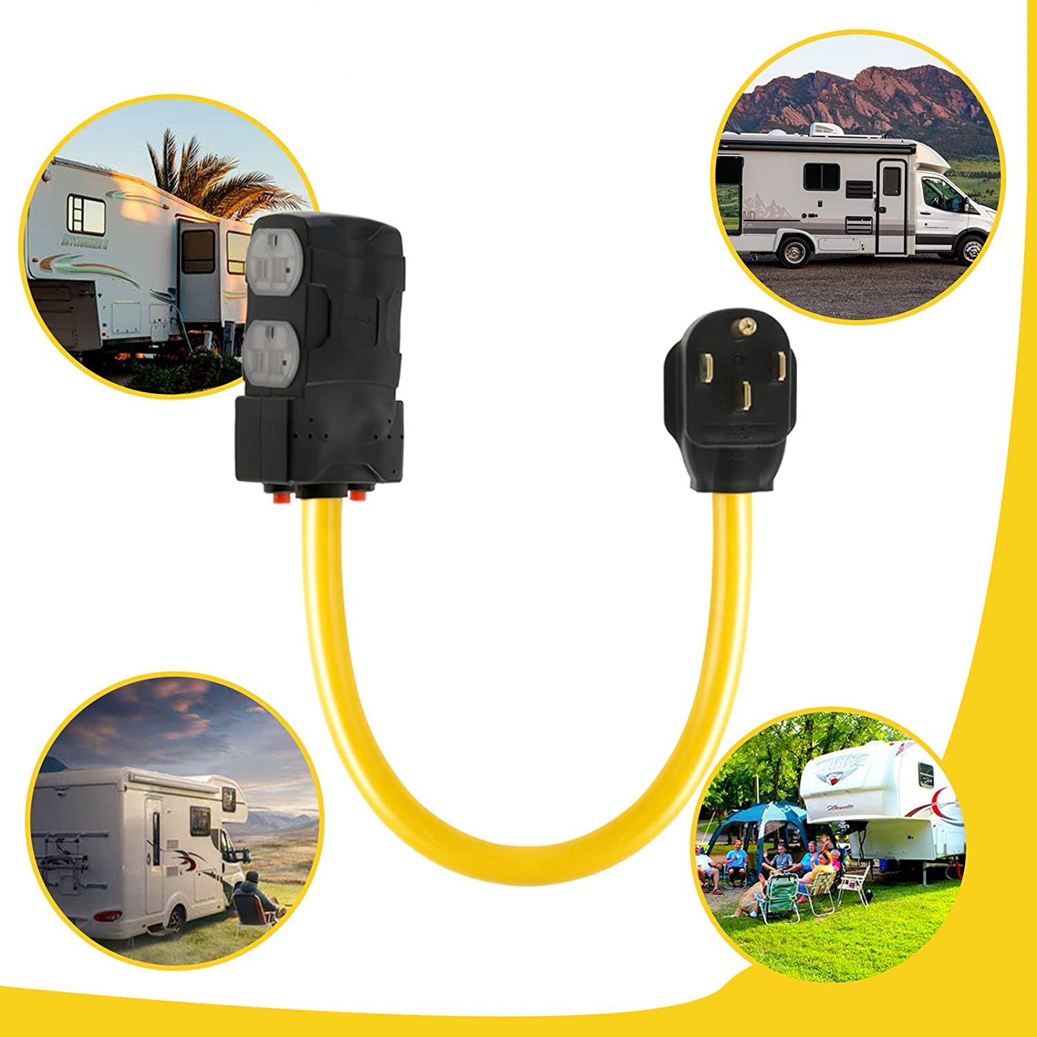 4-Prong 220V 14-50p Outlet Plug to 120V 5-15R/20R Power Cord for RV ...