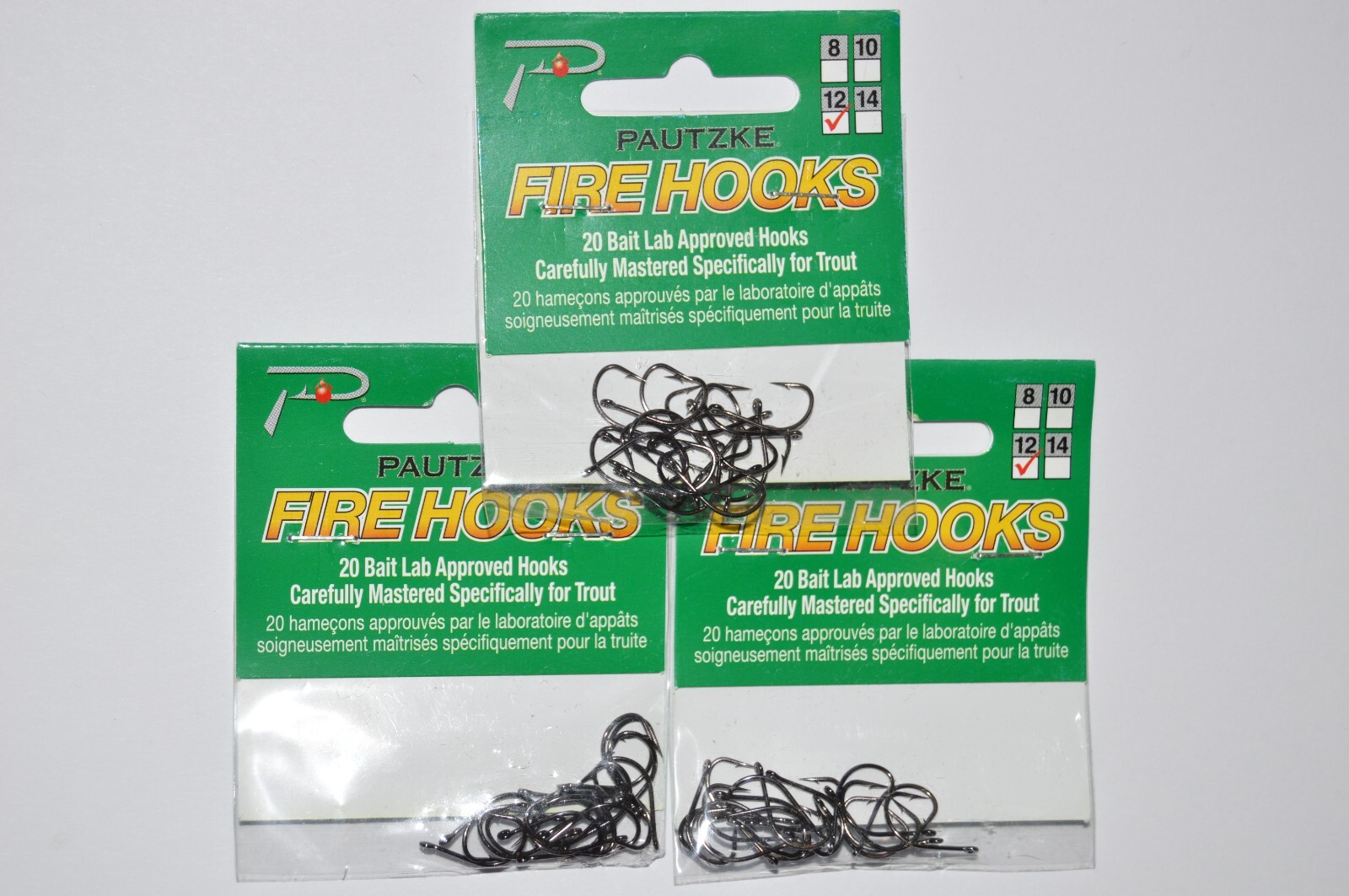 3 packs pautzke fire hooks size 12 trout 20 per pack dough bait salmon ...