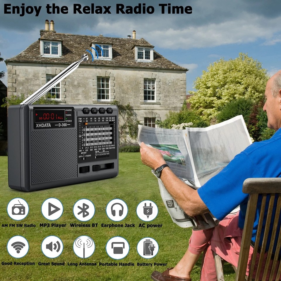 XHDATA D368 Portable Radio Shortwave AM/FM/SW 12 Band DSP Stereo Home ...