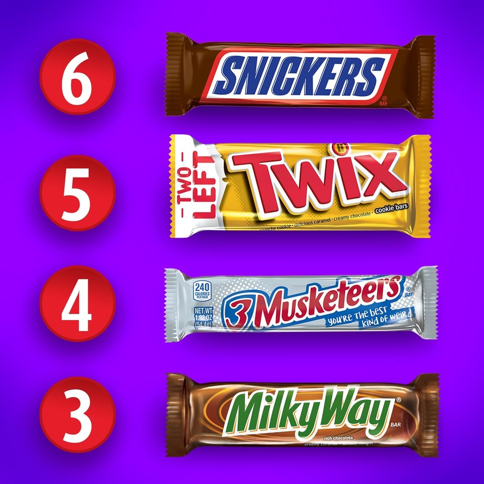 SNICKERS TWIX MILKY WAY 3 MUSKETEERS Individually Wrapped Variety Pack ...