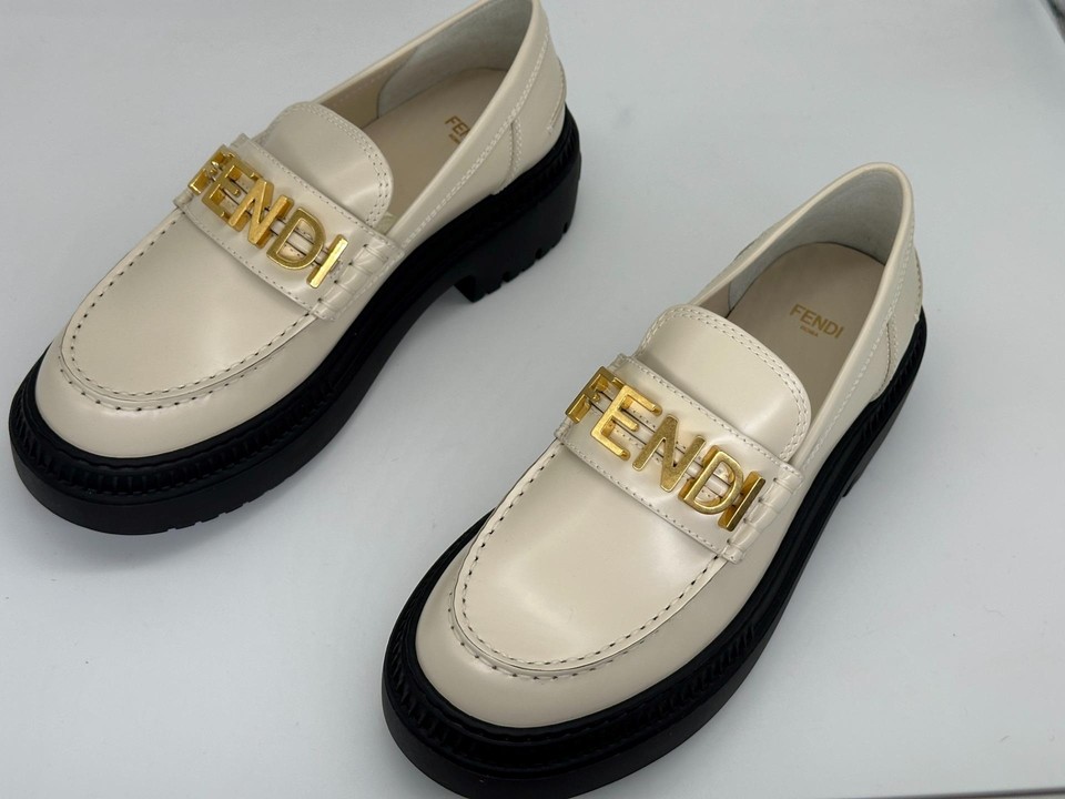 FENDI Fendigraphy Graphy Signature Logo Leather Platform Loafers Shoes ...