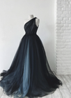 Gothic Full black Ash Blue Wedding Dresses Glitters Tulle A Line Bridal ...