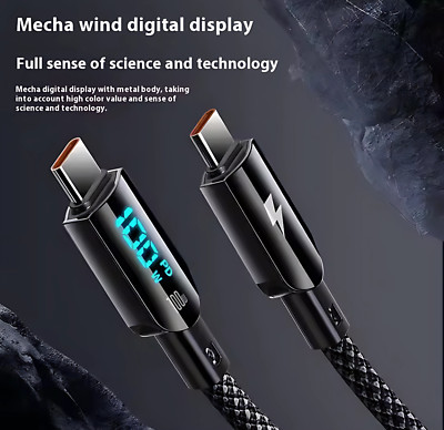 Digital Display USB C to Type C Cable 7A 100W Fast Charger Braided USB ...