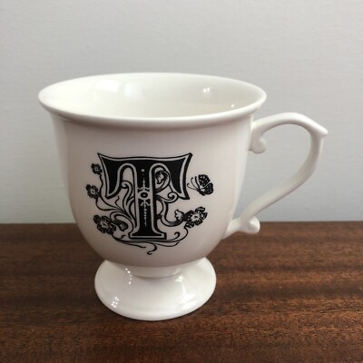 Anthropologie T Initial Monogram Coffee Mug w/ Footed Pedestal & Curved ...