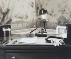 Vintage Snapshot Photos Still Life Desk With Lamp Cane Top Hat Gloves ...