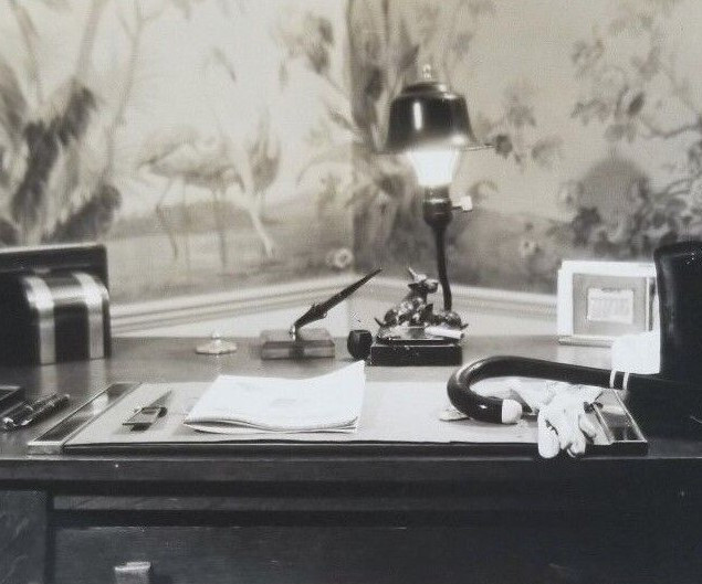 Vintage Snapshot Photos Still Life Desk With Lamp Cane Top Hat Gloves ...