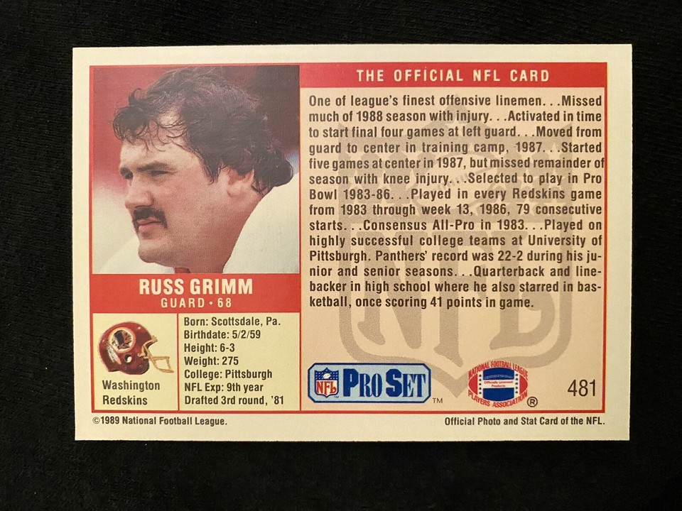 1989 Pro Set - #481 Russ Grimm | eBay