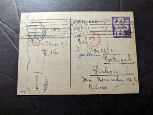1941 Germany General Government Poland Postcard Cover Warsaw to Lisbon ...