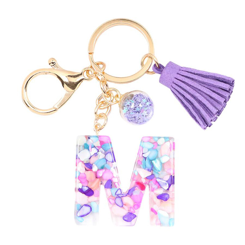 Letter Keychain Resin Initial Purple Stars Filled Pendant Keyrings ...