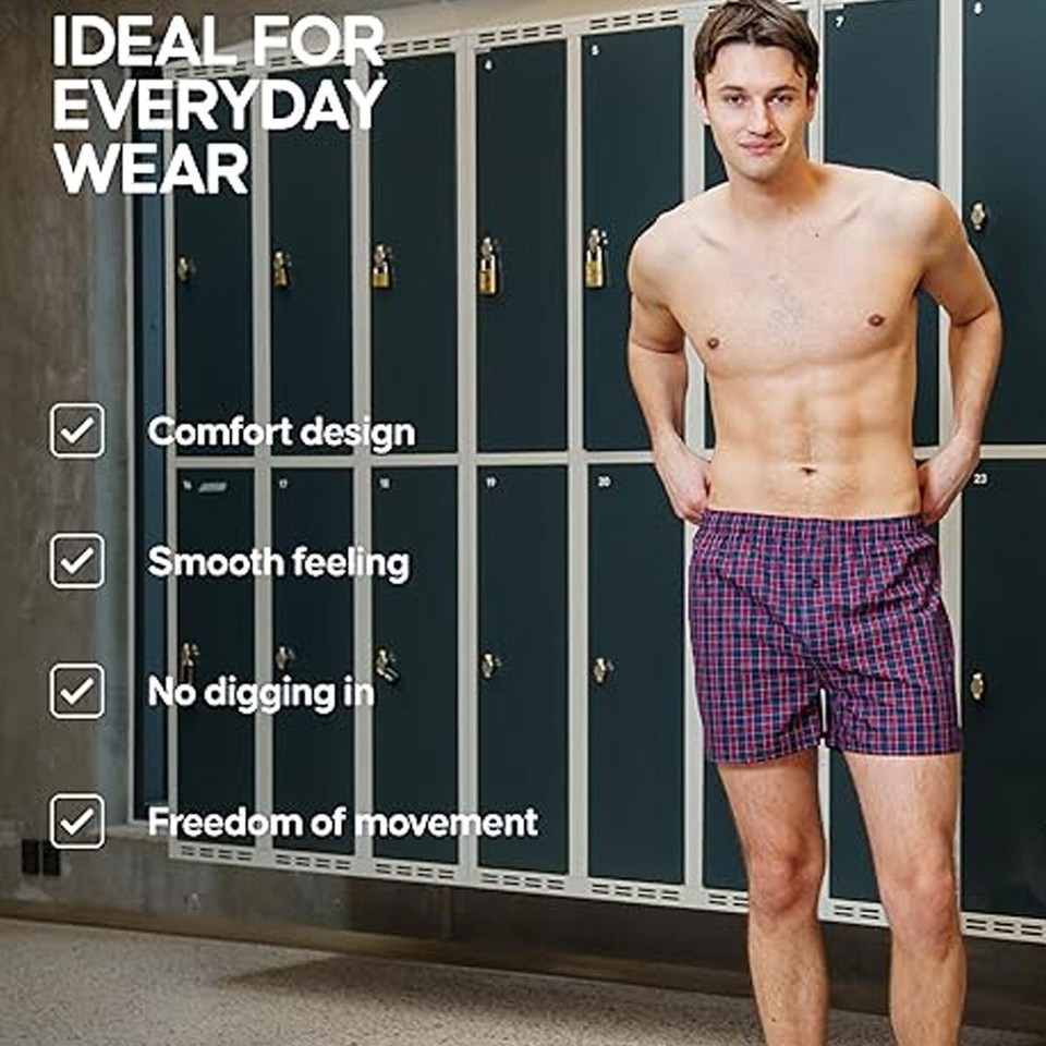 6 Pack Men's Premium Boxers 100% Cotton Underwear Trunk Plaid Shorts Size S~3XL | eBay