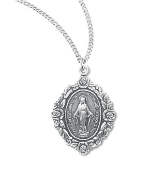 925 Sterling Silver Mary Miraculous Profile Art Deco Pendant Medal ...
