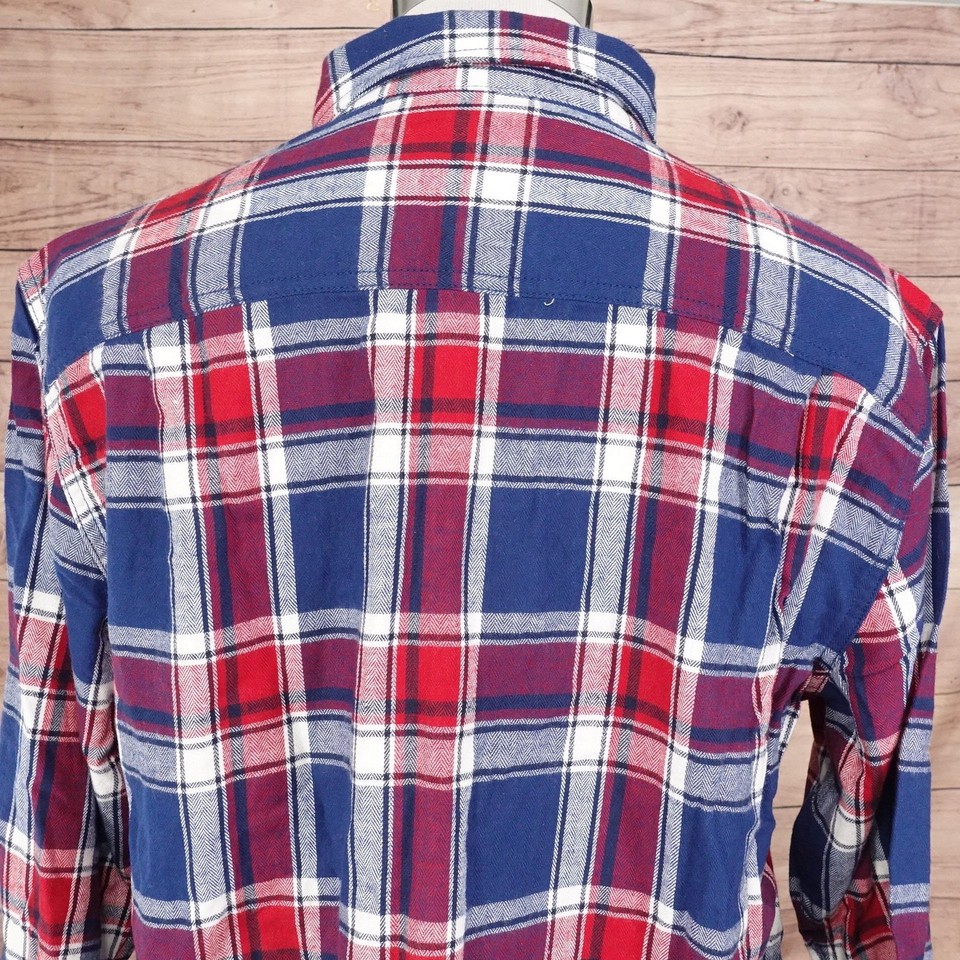 Faded Glory Flannel Shirt Mens Large Blue Red White Plaid Button Down ...