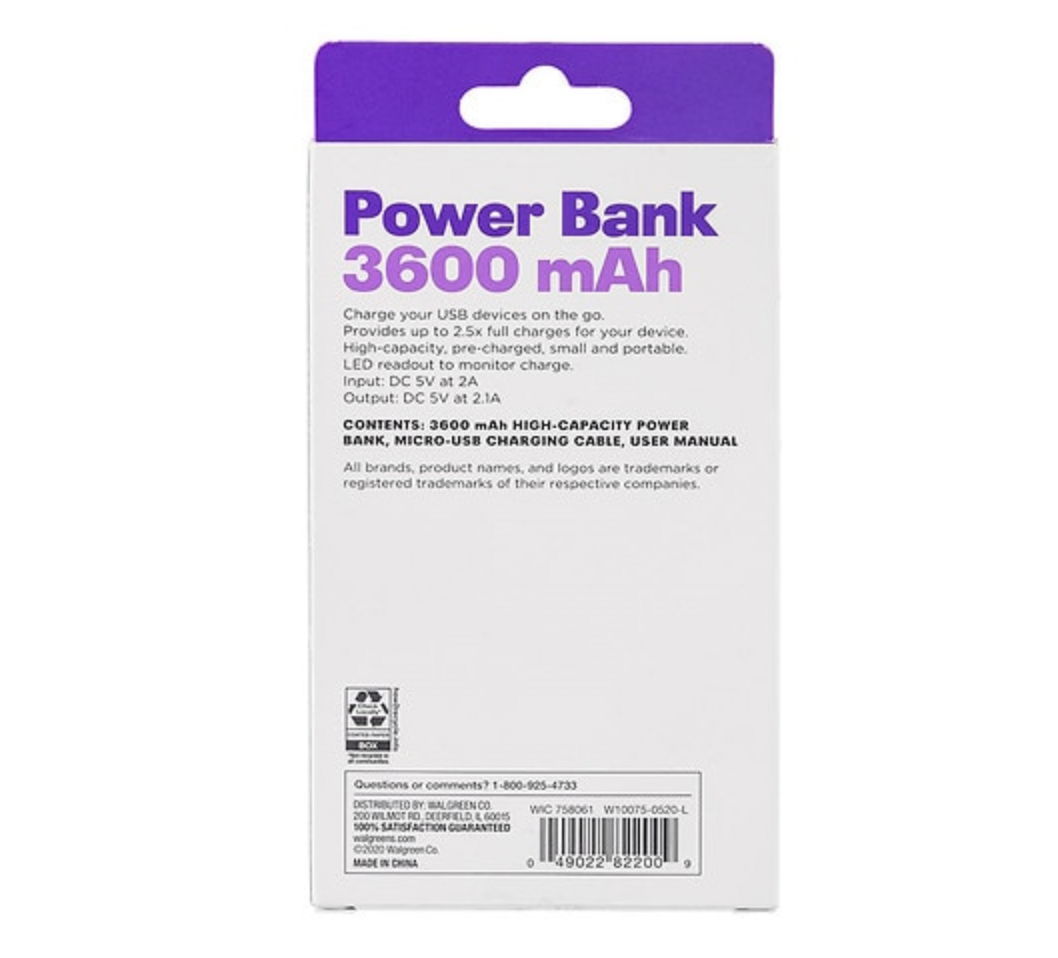 Infinitive Power Bank 3600 mAh & 2.0 USB-A to USB-C Cable 9ft for sale ...