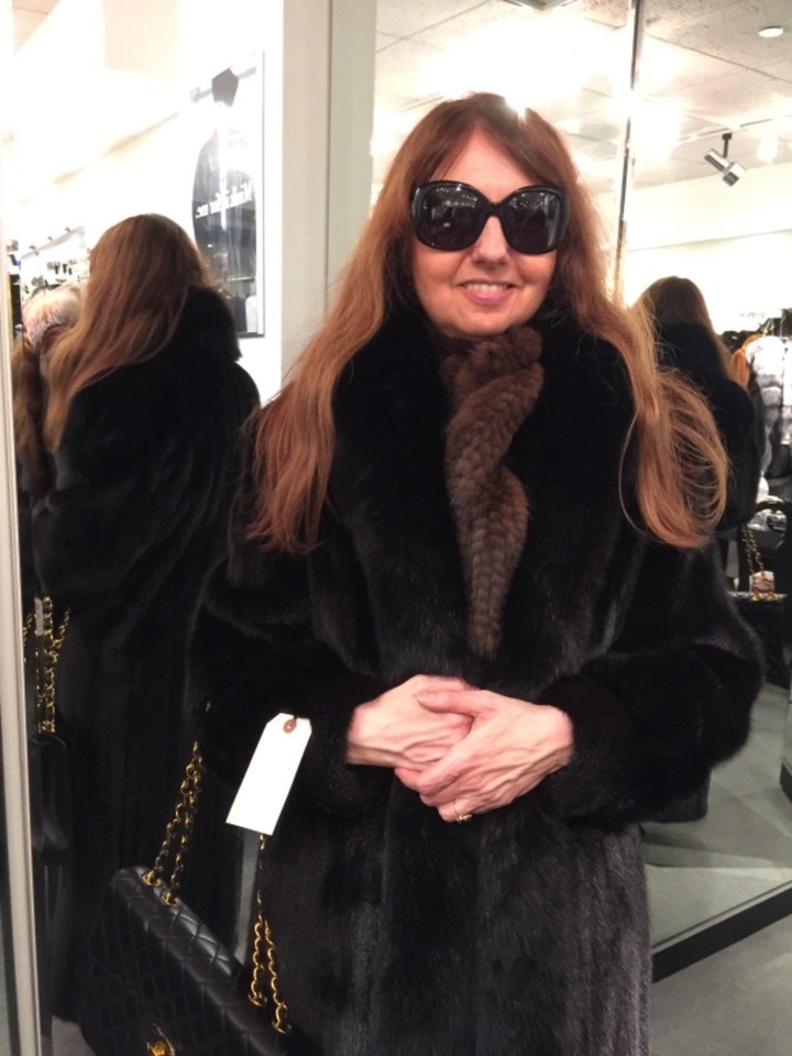 CHICAGO FUR MART SIZE 20. L"52" BRAND NEW RANCH MINK COAT W/FOX TUXEDO ...