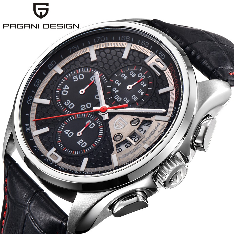 PAGANI DESIGN Genuine Leather Band Chronograph Men Quartz Date Wrist ...