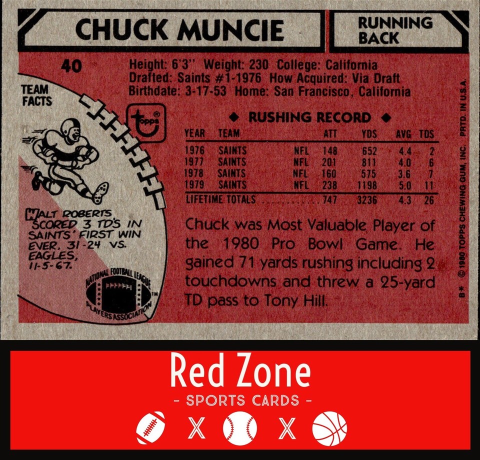 1980 Topps - #40 Chuck Muncie NM/NM+ Set Break! | eBay