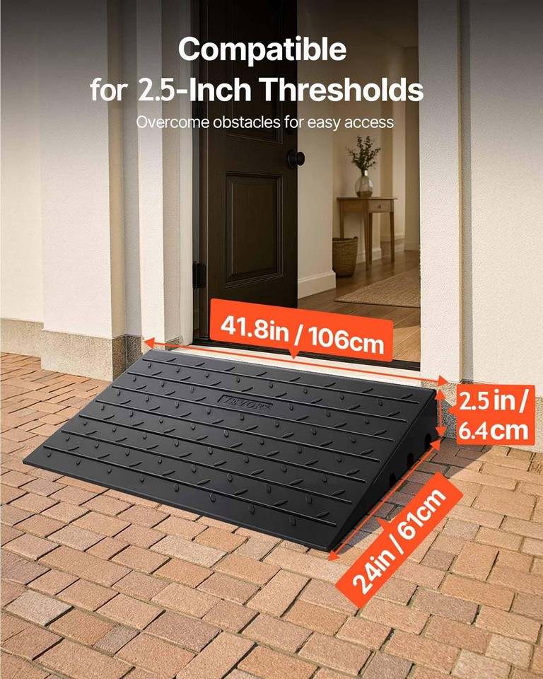 VEVOR Rubber Threshold Ramp for Doorway 2.5" Rise, 3 Channels Cord ...