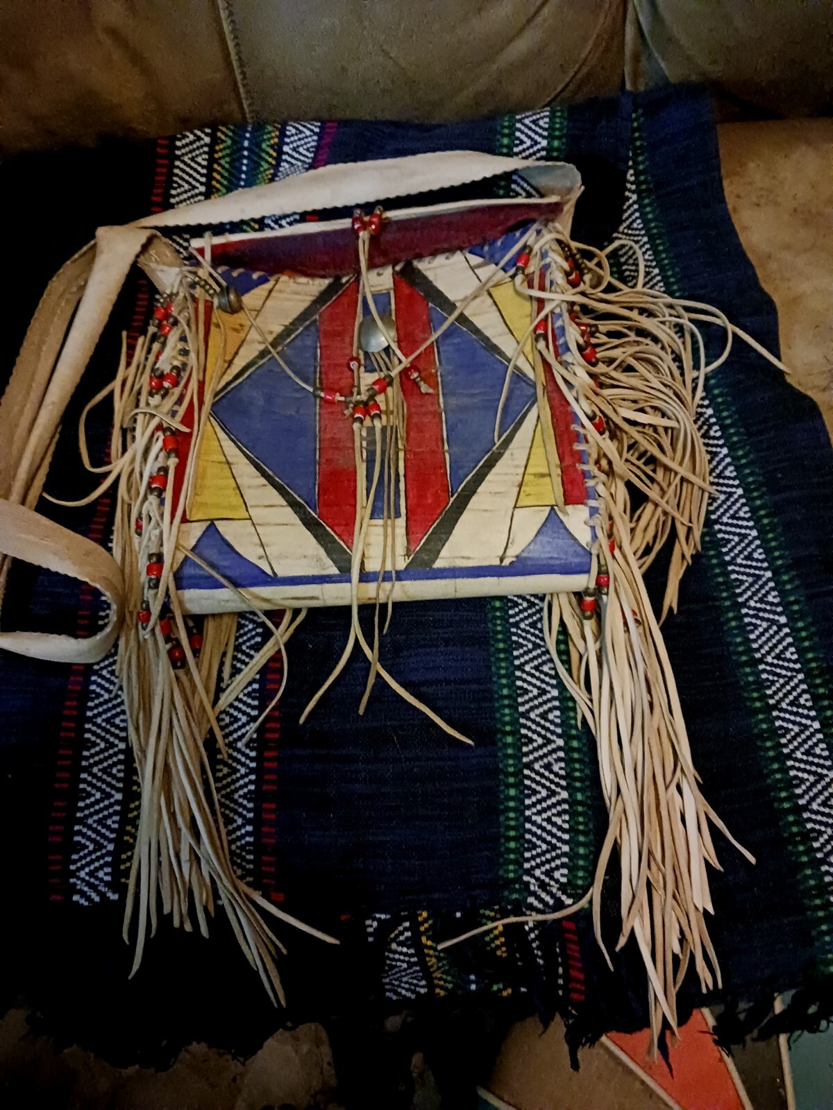**AWESOME VINTAGE NATIVE AMERICAN PARFLECHE PAINTED BAG LARGE VERY NICE ...