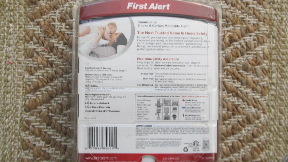 First Alert Smoke/Carbon Monoxide detectors, Model SCO5CN, New, Lot of ...