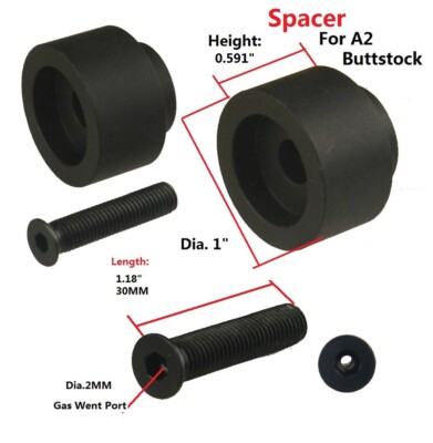 Aluminum Anodized Black A2 Butt Stock Spacer + 1.2" Screw with Gas Port ...