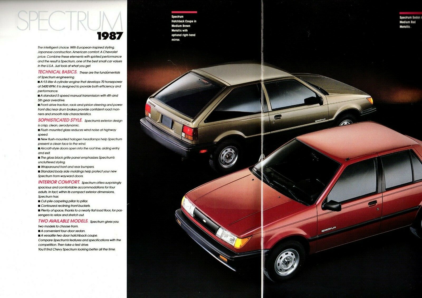 Big 1987 Chevy SPECTRUM Brochure / Pamphlet w/ Color Chart: HATCHBACK ...
