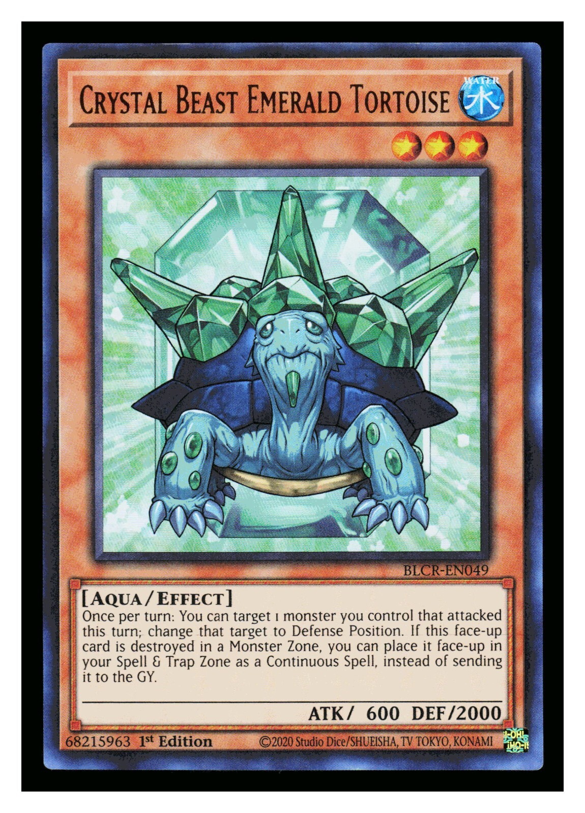 YuGiOh BLCR-EN049 Crystal Beast Emerald Tortoise Ultra Rare Crystal ...
