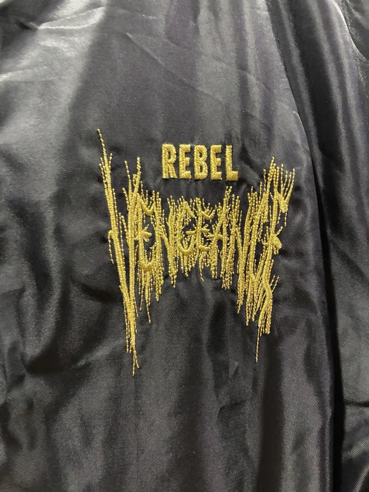 Rebel Vengeance Black Bomber Jacket L Gold Detail Angel Art Patch Alt ...