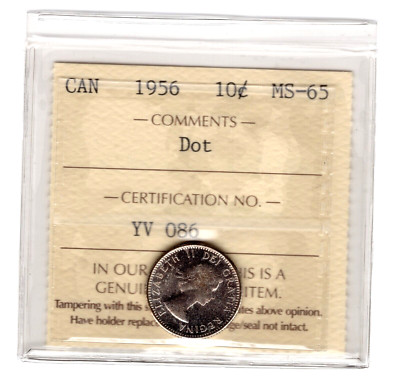 1956 Canada 10 Cents Silver Cent Coin - Dot - ICCS Graded MS-65 | eBay