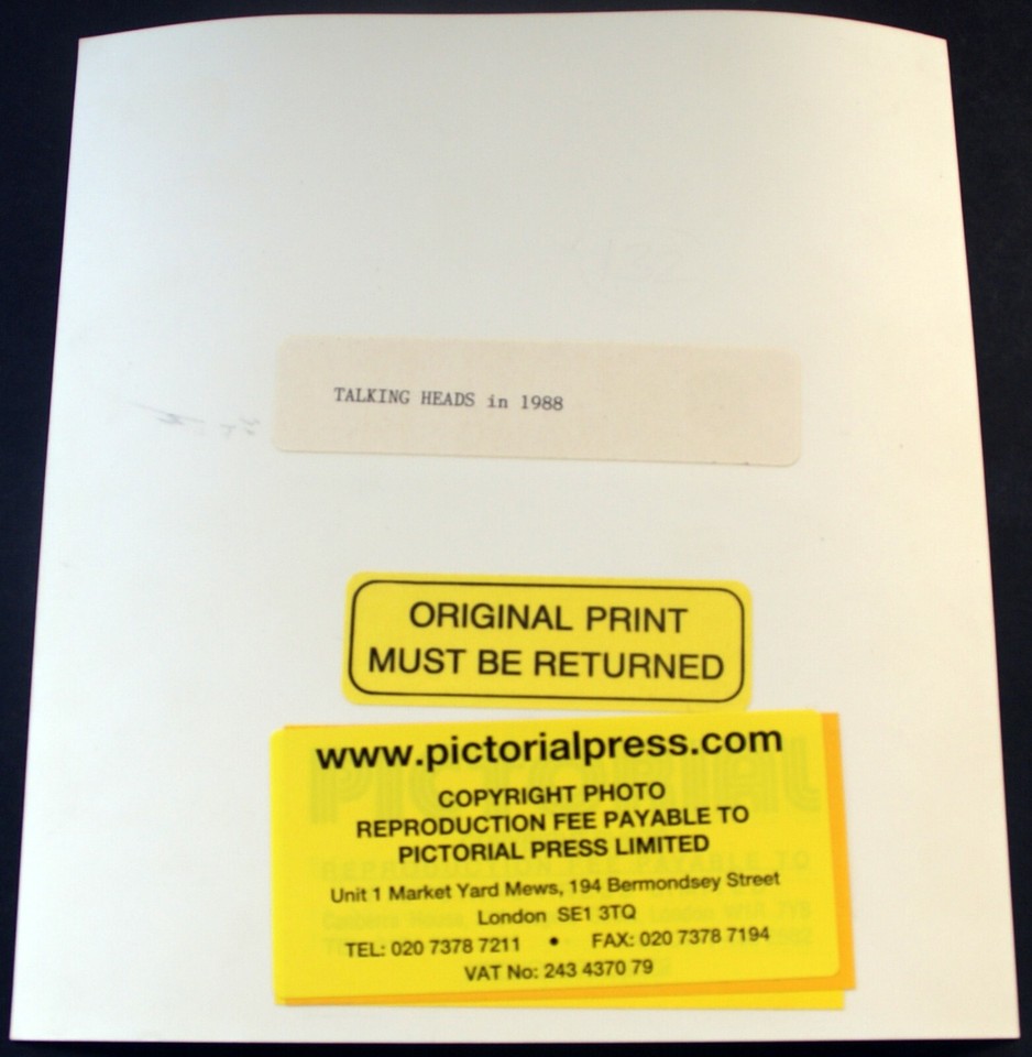 Talking Heads David Byrne Chris Frantz Photo Original Pictorial Press ...