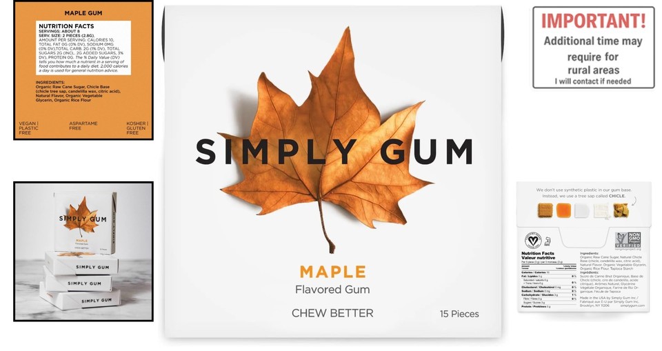 Natural Maple Chewing Gum - 90 Pieces of Plant-Based, Eco-Friendly ...
